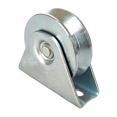 China difference sizes Y groove single bearing galvanized steel sliding gate support wheel with exterior bracket for sale