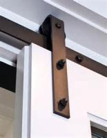 China 80kg-100kg Black Bent Strap Barn Door Hardware Kit Sliding Gate Rollers And Track for sale