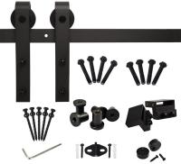 China 80kg-100kg Black Bent Strap Barn Door Hardware Kit Sliding Gate Rollers And Track for sale