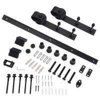 China 80kg-100kg Black Bent Strap Barn Door Hardware Kit Sliding Gate Rollers And Track for sale