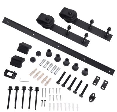 China 80kg-100kg Black Bent Strap Barn Door Hardware Kit Sliding Gate Rollers And Track for sale