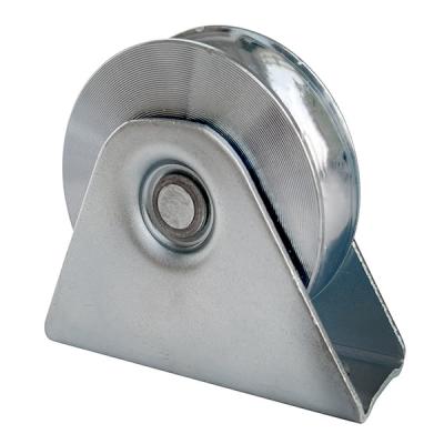 China difference sizes round U groove double bearings galvanized steel sliding gate support wheel with exterior bracket for sale
