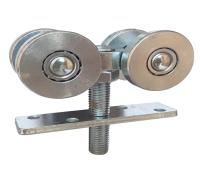 China hanging door hardware track rollers plates 4 Wheels with balls bearing Rails Trolley for sale