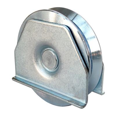 China difference sizes Y groove single bearing silver zinc plated sliding gate support wheel with double plates for sale