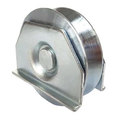 China difference sizes V groove double bearings silver zinc plated sliding gate support wheel with double plates for sale
