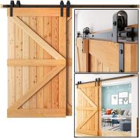 China 2.25 Thick Barn Gate Hardware Ceiling Mount 8ft Double Sliding Barn Door Hardware Black for sale
