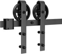 China 2.25 Thick Barn Gate Hardware Ceiling Mount 8ft Double Sliding Barn Door Hardware Black for sale