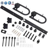 China 2.25 Thick Barn Gate Hardware Ceiling Mount 8ft Double Sliding Barn Door Hardware Black for sale