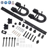 China 2.25 Thick Barn Gate Hardware Ceiling Mount 8ft Double Sliding Barn Door Hardware Black for sale