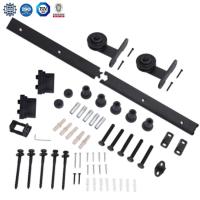 China 2.25 Thick Barn Gate Hardware Ceiling Mount 8ft Double Sliding Barn Door Hardware Black for sale