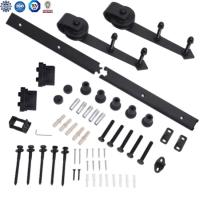 China 2.25 Thick Barn Gate Hardware Ceiling Mount 8ft Double Sliding Barn Door Hardware Black for sale