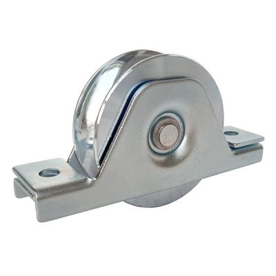 China Various sizes U groove double bearings galvanized steel sliding gate support wheel with interior bracket for sale