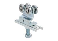 China 4 Rollers Runner Hanging Door Roller Assembly Iron Zinc Silver for sale