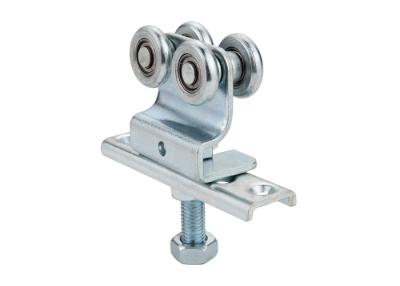 China 4 Rollers Runner Hanging Door Roller Assembly Iron Zinc Silver for sale