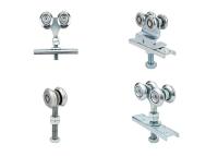 China 4 Rollers Runner Hanging Door Roller Assembly Iron Zinc Silver for sale
