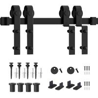 China 5' 6' 7 Ft 8' 12 Foot Exterior Double Track Bypass Sliding Barn Door Hardware Black Wheel Spoke for sale