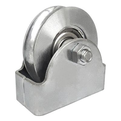 China U groove single bearing galvanized steel sliding gate wheel with exterior round support box for sale