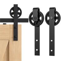China 5.5ft 48 Inch Bypass Spoke Wheel Barn Door Hardware Garage Closet Carbon Steel Flat Track for sale