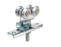 China WHITE ZINC 4 ROLLERS HANGING DOOR FITTING HANGING RAIL SLIDING HANGING DOOR ROLLER WITH BEND PLATE for sale