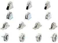 China Trapezoidal bracket pulley door rolling bearing iron door pulley hardware kits for sale