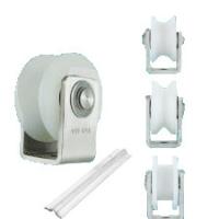 China Trapezoidal bracket pulley door rolling bearing iron door pulley hardware kits for sale