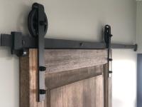 China 6.6FT Single Wood Sliding Barn Door Hardware Basic Black Big Spoke Wheel Roller Kit for sale