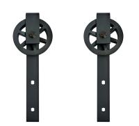 China Single Strap Hangers Black Big Spoke Wheel Roller For Barn Door Hardware for sale