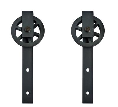 China Single Strap Hangers Black Big Spoke Wheel Roller For Barn Door Hardware for sale