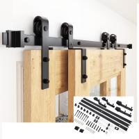 China Exterior Double Bypass Barn Door Hardware Flat Black Frosted for sale