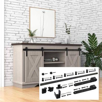 China 6 Ft Solid Steel Mini Barn Door Hardware Kit For Double Furniture Wood Doors for sale