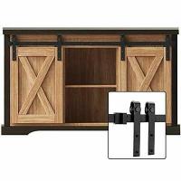 China Black Classic Strap Mini Barn Door Hardware Kit 6 Ft For Double Wood Doors for sale