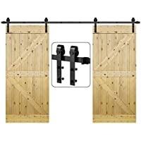 China Wall Mount Bypass Barn Door Hardware One Piece 4-8.2 FT Black Steel for sale