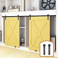 China Wall Mount Bypass Barn Door Hardware One Piece 4-8.2 FT Black Steel for sale
