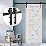 China Wall Mount Bypass Barn Door Hardware One Piece 4-8.2 FT Black Steel for sale