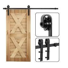 China Classic J Shape Barn Door Hardware 6.6 Ft Black Carbon Steel for sale