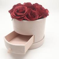 China Pink Cylinder Velvet Flower Gift Box With Drawer And Round Floral Box Packaging for sale