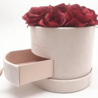 China Pink Cylinder Velvet Flower Gift Box With Drawer And Round Floral Box Packaging for sale