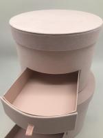 China Pink Cylinder Velvet Flower Gift Box With Drawer And Round Floral Box Packaging for sale
