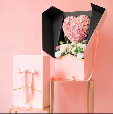 China Gift Bouquet Floral Packaging Boxes Custom Flower Long Stem Roses Box Rectangular Ribbon Decoration for sale