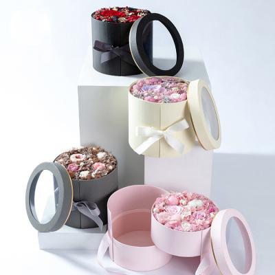 China Clear PVC Window Round Mother'S Day Flower Hat Box Floral Packaging Matte Glossy Lamination for sale