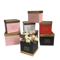 China Cardboard Hamper Floral Square Flower Box Rigid Gold Foil Stamping For Rose Packaging for sale