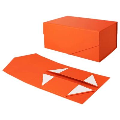 China Orange Cardboard Treat Boxes / Collapsible Gift Box With Magnetic Closure for sale