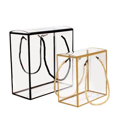 China Simple Folding PET PVC Tote Transparent Plastic Pvc Box Gift Packaging With Handle for sale