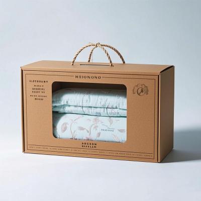 China Customizable Color-Printed Eco-Friendly Reusable Bedding Packaging Gift Box with Window and Rope Handle for sale