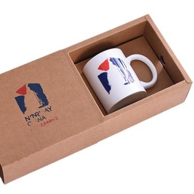 China Wholesale Custom Foldable Sliding Rectangle Gift Coffee Mug Packaging Kraft Paper Box with Drawer Eco Packaging for sale