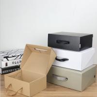 China Bulk Cheap Custom Logo Corrugated Paper  Boxes with Handle Carry Box for Shoes T-shirt Clothing Trousers for sale