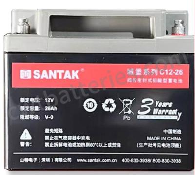 China Rechargeable Castle Lead Acid UPS Battery Santak C12-26 12V 26Ah Non Spillable for sale