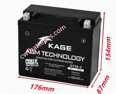 China KAGE GT20-3 Rechargeable Lithium Powersport UTV ATV Batteries 12V 20Ah for sale
