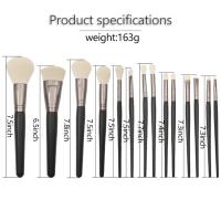 China Wood Handle Black 14Pcs Private Label Makeup Brush Set 19.6*1.7cm for sale