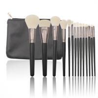 China Wood Handle Black 14Pcs Private Label Makeup Brush Set 19.6*1.7cm for sale